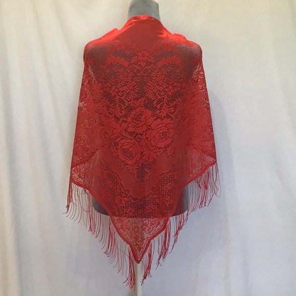 Accessories | Red Lace Shawl | Poshmark